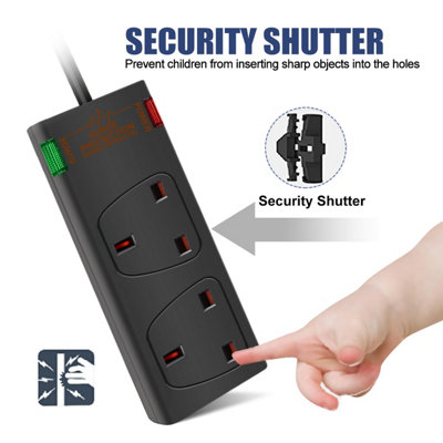 2 Way Socket with Cable 3G1.25,5M,Black,with Power Indicater,Child ...