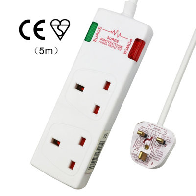 2 Way Socket with Cable 3G1.25,5M,White,with Power Indicater,Child ...