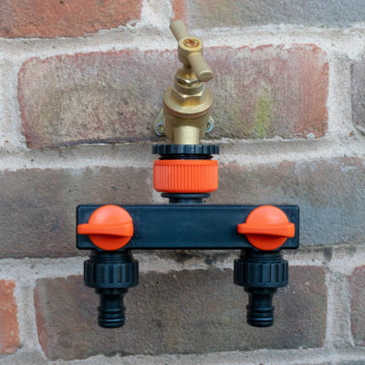 2 Way Tap Splitter PP with Valves and Snap - On Male Connectors