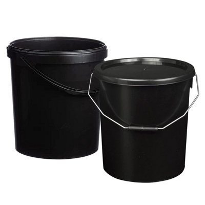 2 x 10 Litre Hard Wearing Strong Black Plastic Buckets With Tamper ...