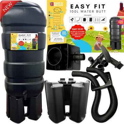 2 x 100L Strong Traditional Black Water Butt Barrels Including Lids ...