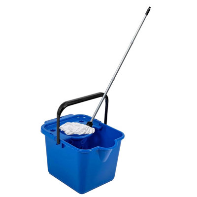 2 x 12L Blue Cotton Mop & Bucket Sets With Pouring Lip For Cleaning Floors & Tiled Surfaces