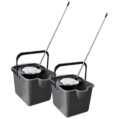 2 x 12L Metallic Cotton Mop & Bucket Sets With Pouring Lip For Cleaning ...