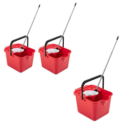 2 x 12L Red Cotton Mop & Bucket Sets With Pouring Lip For Cleaning ...