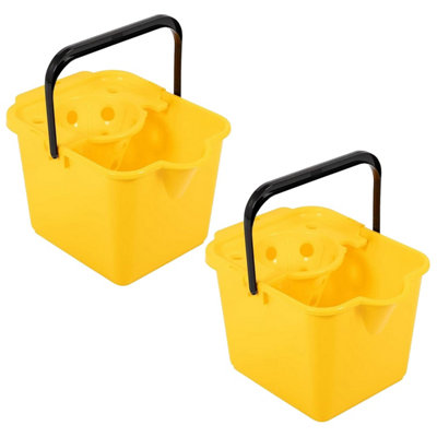 2 x 12L Yellow Plastic Mop Buckets For Cleaning Hard Floors With Lip ...