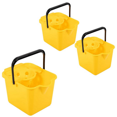 2 x 12L Yellow Plastic Mop Buckets For Cleaning Hard Floors With Lip ...