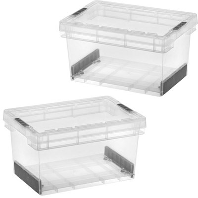 2 x 15 Litre Clear Plastic Stackable Ultra Resistant Modular Plastic ...