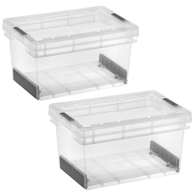 2 x 15 Litre Clear Plastic Stackable Ultra Resistant Modular Plastic ...