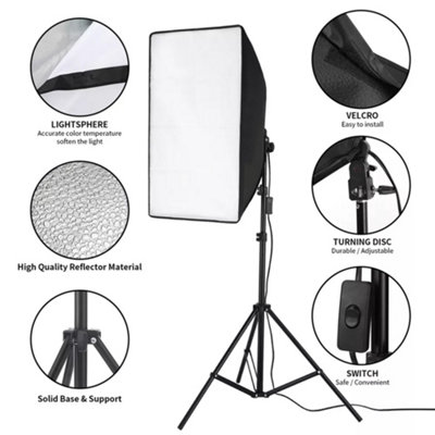 2 X 150W Softbox Lighting Kit Video Photo Soft Box Continuous Light ...