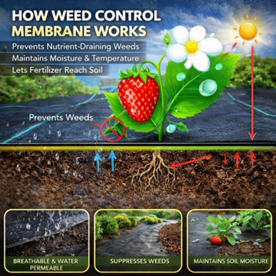 2 x 2 m / 6.5 x 6.5 ft Weed Control Membrane, Weed Control Woven Fabric ...