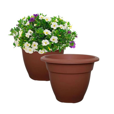 2 x 20cm Terracotta Colour Round Bell Plant Pot Flower Planter Plastic ...