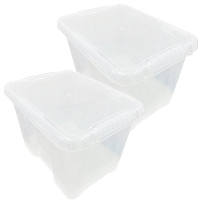 2 x 24 Litre Clear Plastic Storage Containers With Lids Ideal For Home ...