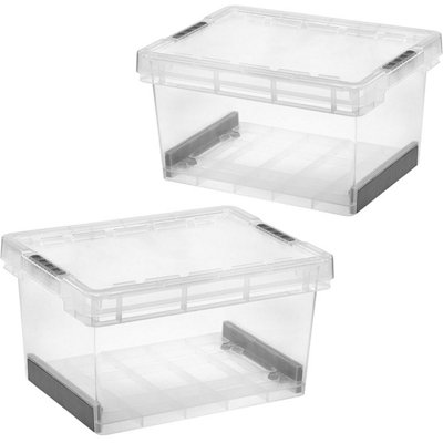 2 x 25 Litre Clear Plastic Stackable Ultra Resistant Modular Plastic ...