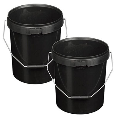 2 x 25 Litre Hard Wearing Strong Black Plastic Buckets With Tamper ...