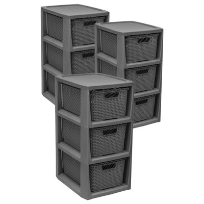 2 x 3 Drawer Grey Stylish Rattan Effect Commode Baskets Home Office ...