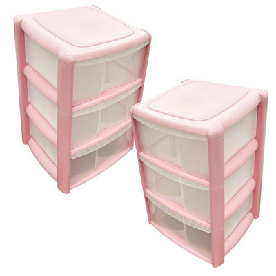 2 x 3 Drawer Pink Frosted Home Office Spacious Storage Unit Organisers