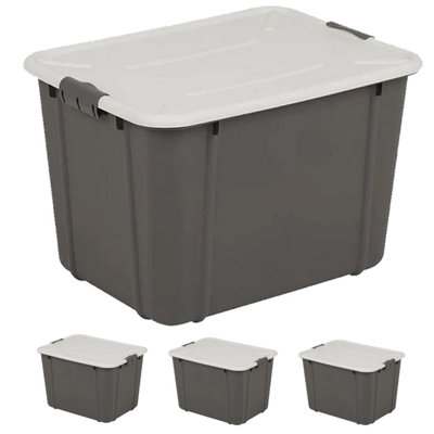 2 x 30 Litre Grey Organic Designed Strong Stackable Spacious Storage Containers With Clip Lock Lids