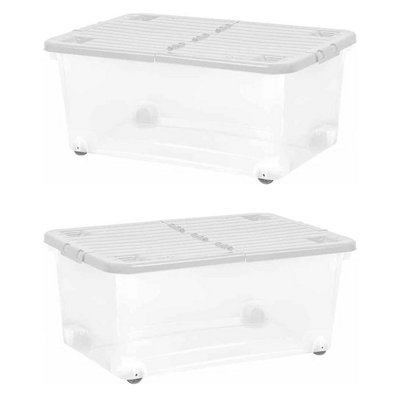 2 x 30 Litre Strong Stackable Folding Split Lids Storage Containers ...