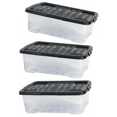 2 x 30 Litres Clear Transparent Base Curve Storage Containers With ...