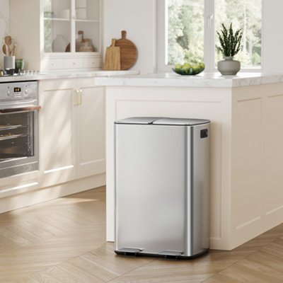 2 x 30L Steel Kitchen Bin for Recycling and Waste with Pedal