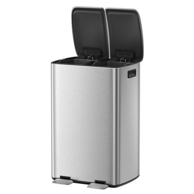 2 x 30L Steel Kitchen Bin for Recycling and Waste with Pedal