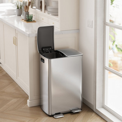 2 x 30L Steel Kitchen Bin for Recycling and Waste with Pedal