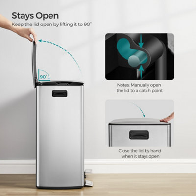 2 x 30L Steel Kitchen Bin for Recycling and Waste with Pedal