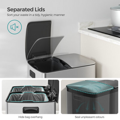 2 x 30L Steel Kitchen Bin for Recycling and Waste with Pedal