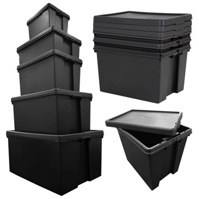 2 x 36 Litre Strong Black Extra Large Stackable Impact Resistant ...