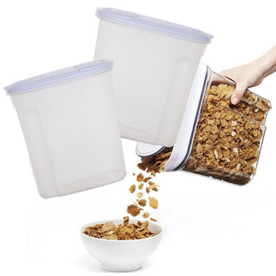2 x 3L Plastic Cereal Kitchen Storage Box Dry Food Clear Container With ...