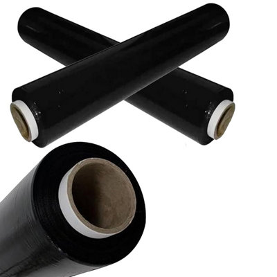 2 x 400mm Black Strong Plastic Cling Film Protective Pallet Shrink Wrap ...