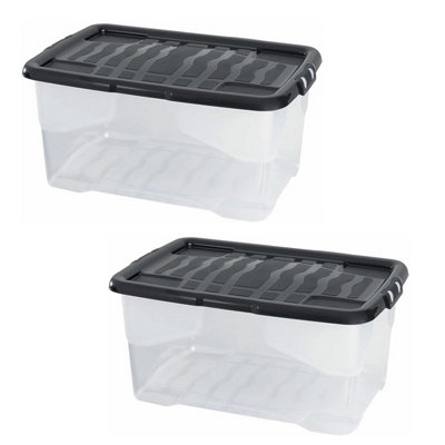 2 x 42 Litres Clear Transparent Base Curve Storage Containers With ...