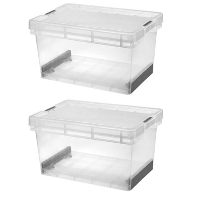 2 x 45 Litre Clear Plastic Stackable Ultra Resistant Modular Plastic ...