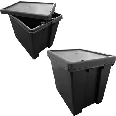 2 x 45 Litre Extra Large Super Strong Stackable & Nestable Black Impact ...