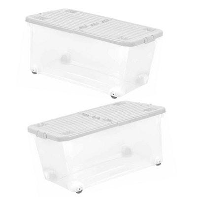 2 x 45 Litre Strong Stackable Folding Split Lids Storage Containers ...