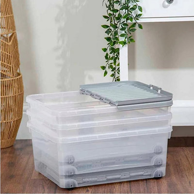 2 x 45 Litre Strong Stackable Folding Split Lids Storage Containers ...