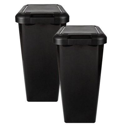 2 x 45L Tall Black Moda Swing & Lift Bins Complete With Lid Practical ...