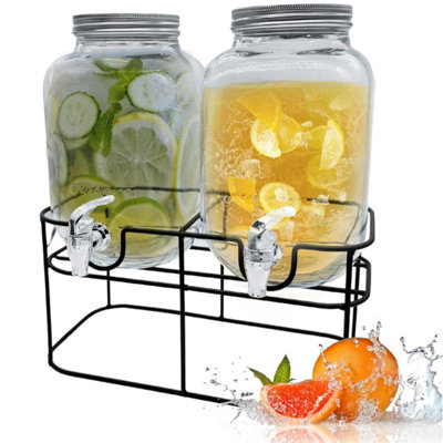 2 x 4L Glass Water Dispenser with Metal Wire Stand - Glass Beverage ...