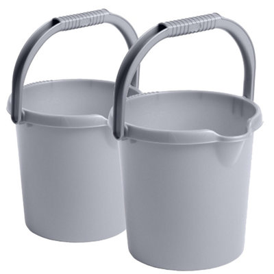 2 x 5 Litre Grey Graduated Capacity Marked Strong Plastic Buckets With ...