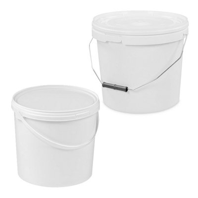 2 x 5 Litre Strong White Plastic Hard Wearing Plastic Buckets Complete ...