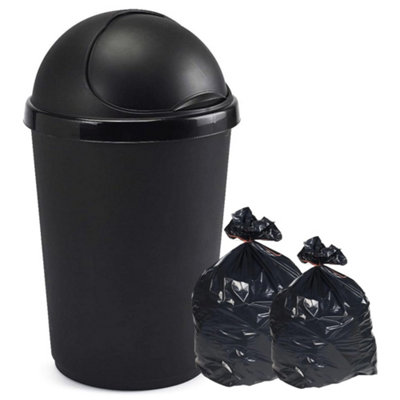 2 x 50L Black Kitchen Bullet Bin With Roll Open Lid For Home, Kitchen ...