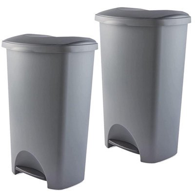 2 x 50L Metallic Grey Soft Closing Airtight Rubbish Waste Bins With ...