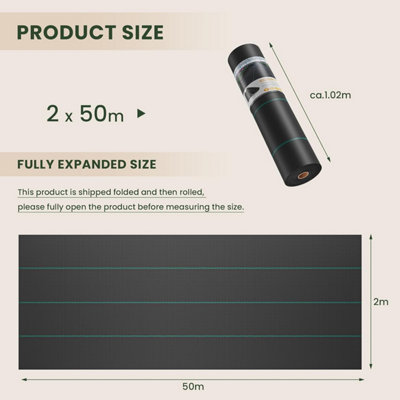 2 x 50M Premium Garden Weed Barrier Fabric Landscape Fabric, Durable ...