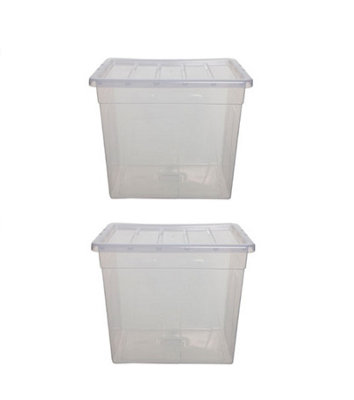 2 x 56cm Storage Box Spacemaster Maxi Clear Plastic Stackable Home ...