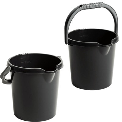 2 x 5L Black Storage Plastic Buckets With Handle, Spout & Graduated ...
