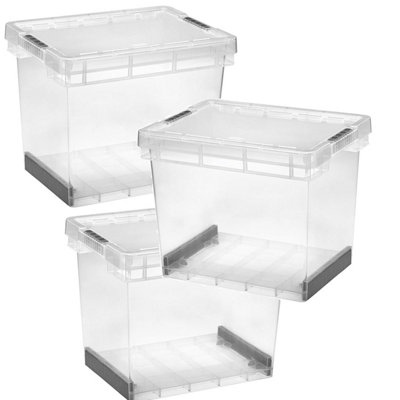 2 x 60 Litre Clear Plastic Stackable Ultra Resistant Modular Plastic ...