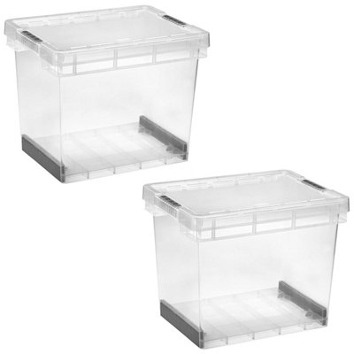 2 x 60 Litre Clear Plastic Stackable Ultra Resistant Modular Plastic ...