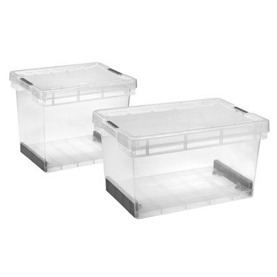 2 x 60L Clear Ultra Resistant Modular Plastic Storage Containers With ...