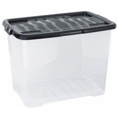 2 x 80 Litre Clear Transparent Base Stackable Curve Plastic Storage ...