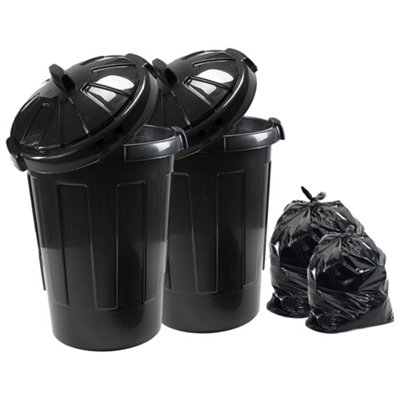 2 x 80L Extra Large Plastic Dustbin Kitchen House Garden Storage Unit ...